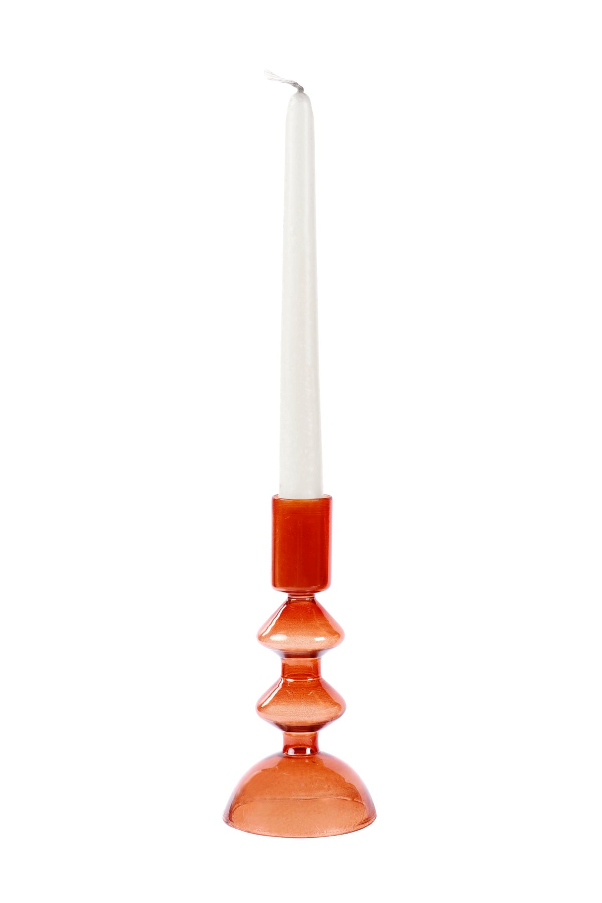 Retro Glass Candle Stick Holder- 6 x 2.5 Inches_ Rust Orange (Set of 4