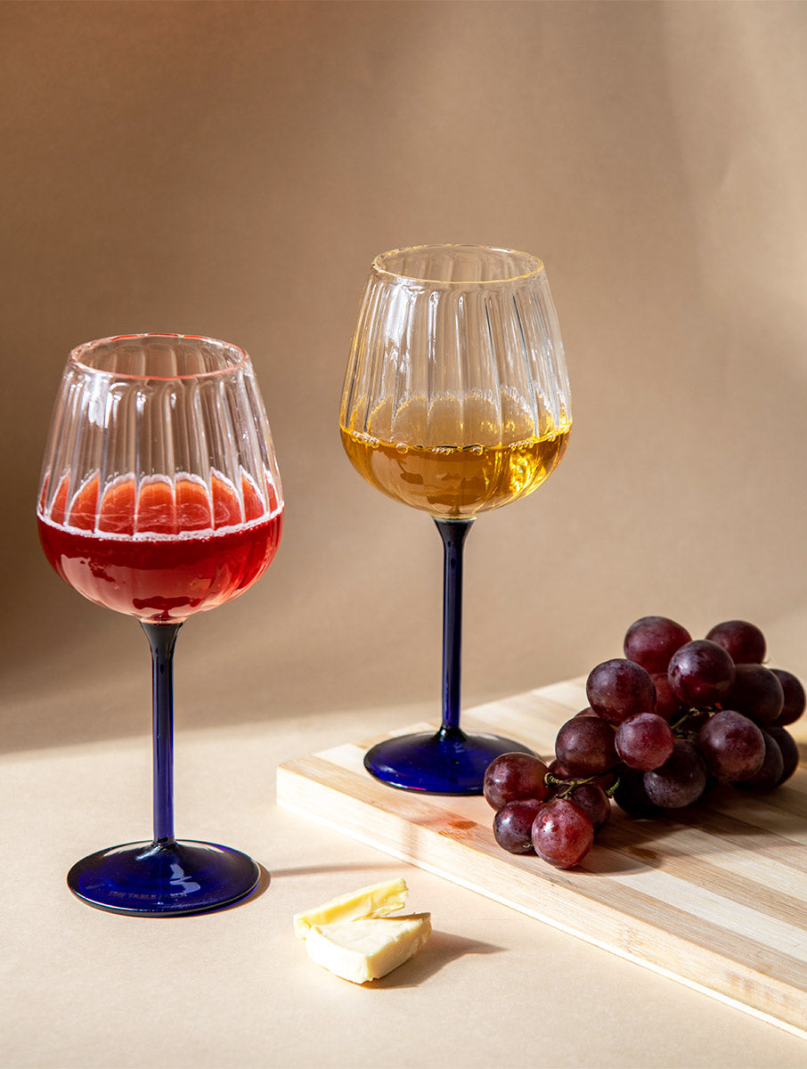 Ribbed Goblet Wine Glass -Blue , 2.5 x 4 x 8 Inches