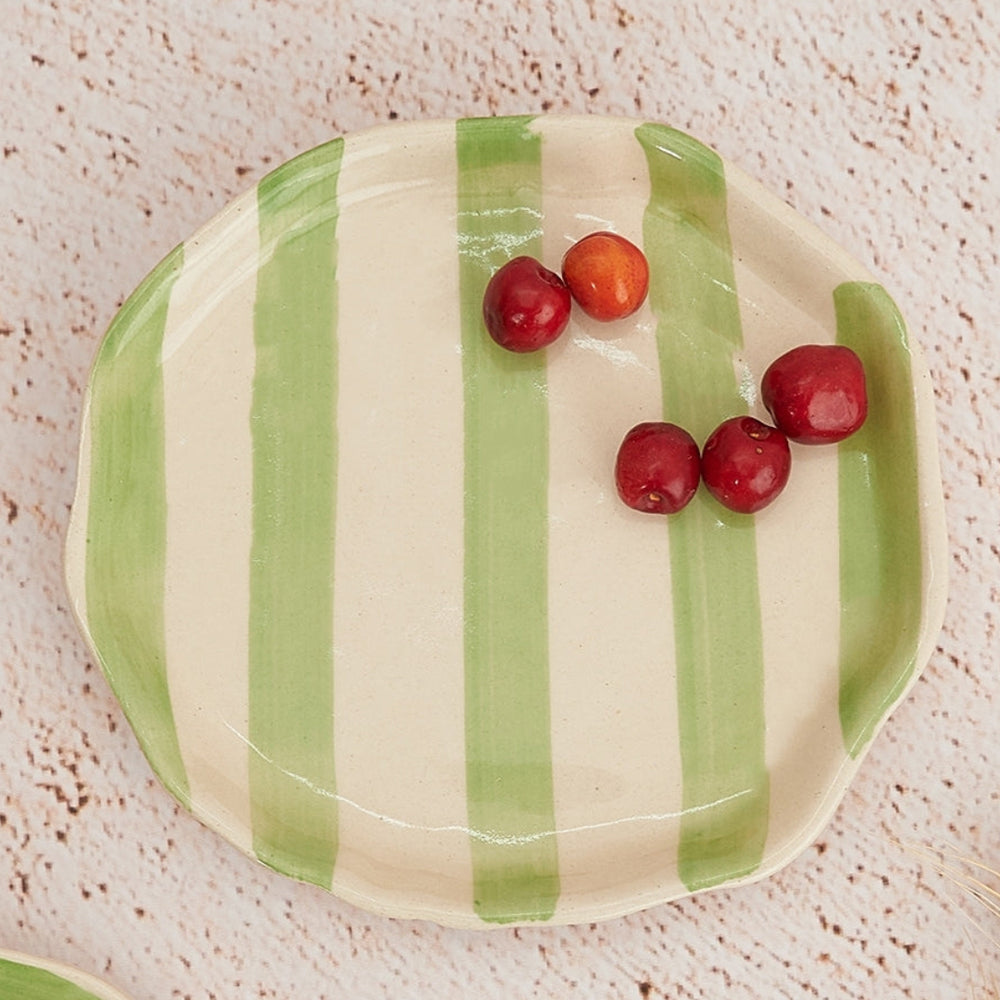 Ceramic Green stripe plate, 6.3x6.3 Inches (Set of 6)