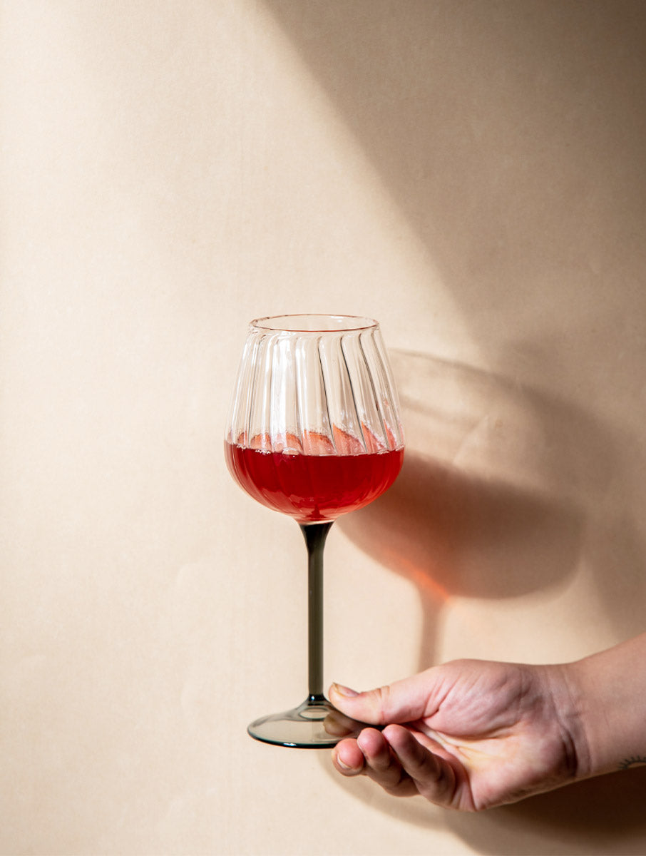 Ribbed Goblet Wine Glass - Smoke, 2.5 x 4 x 8 Inches