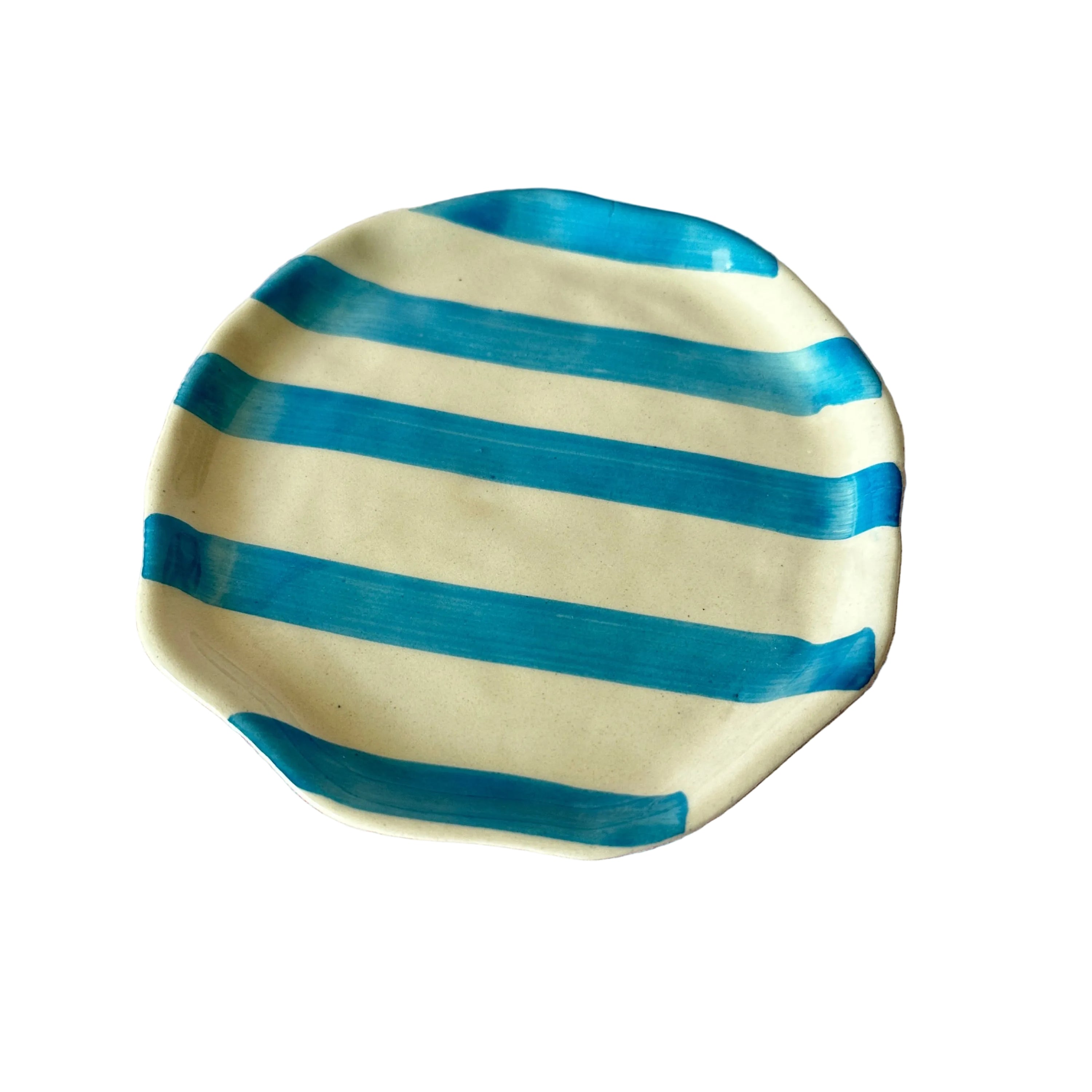 Ceramic Aqua stripe plate, 6.3x6.3 Inches (Set of 4)