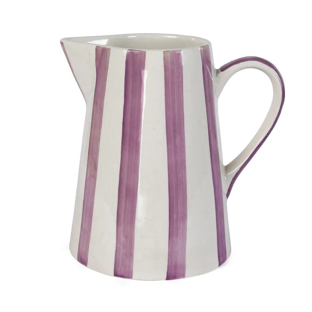 Ceramic Stripe Pitcher, Purple- 8.25 x 8.25 x 8 Inches